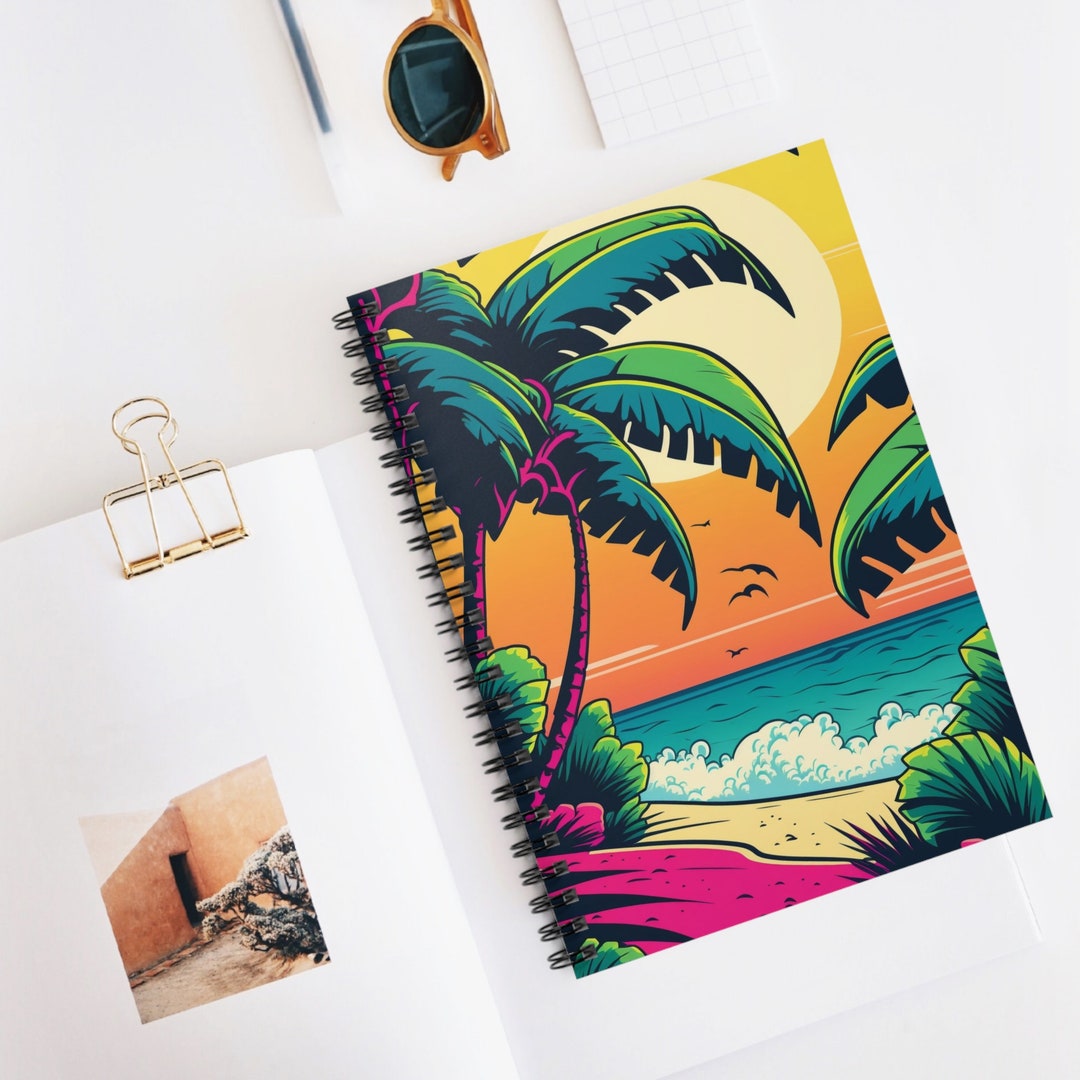 Beach Scene Bright Colors Spiral Notebook - Ruled Line - Etsy