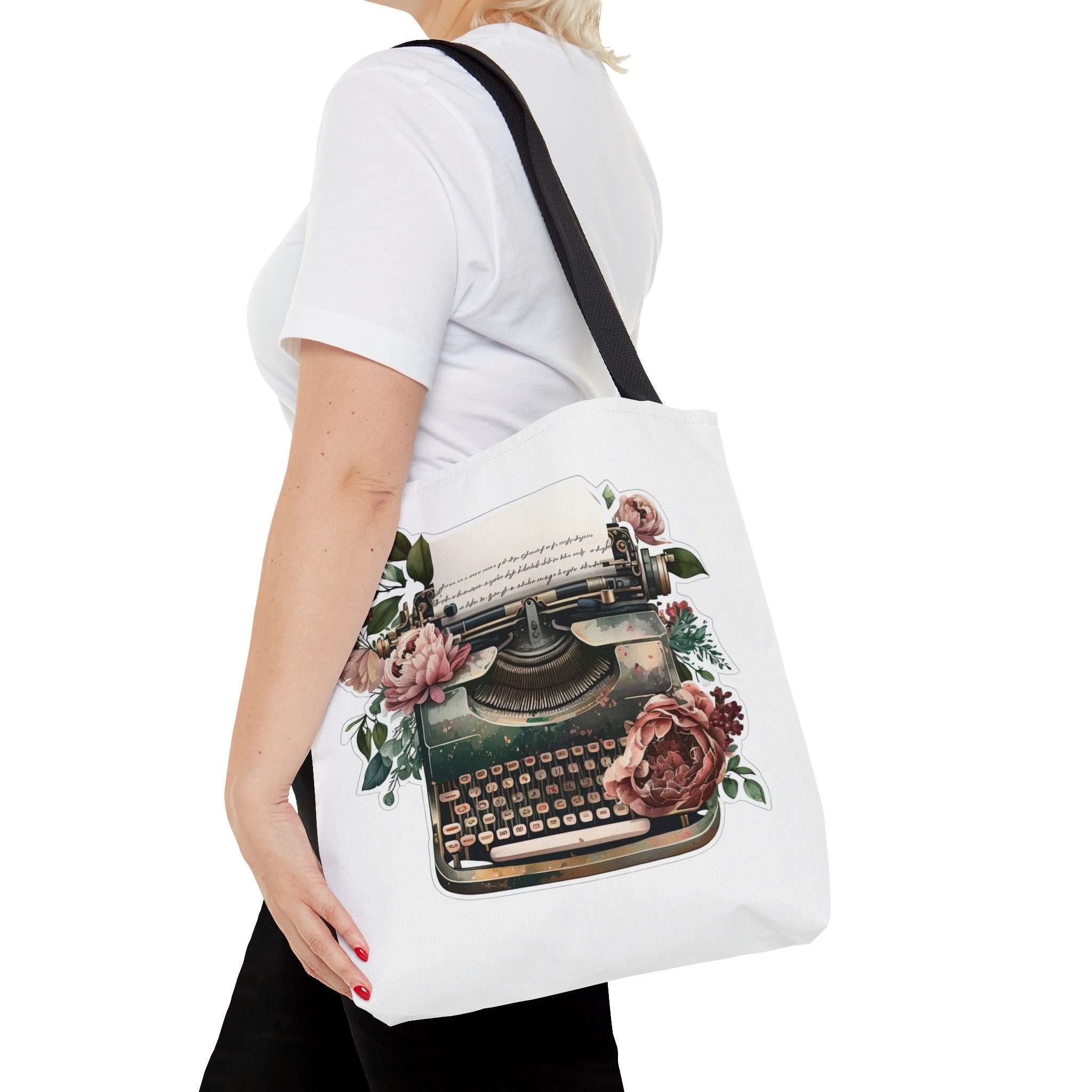 Vintage Typewriter Canvas Tote Bag, Retro Book Lover Gift, Shoulder Bag ...