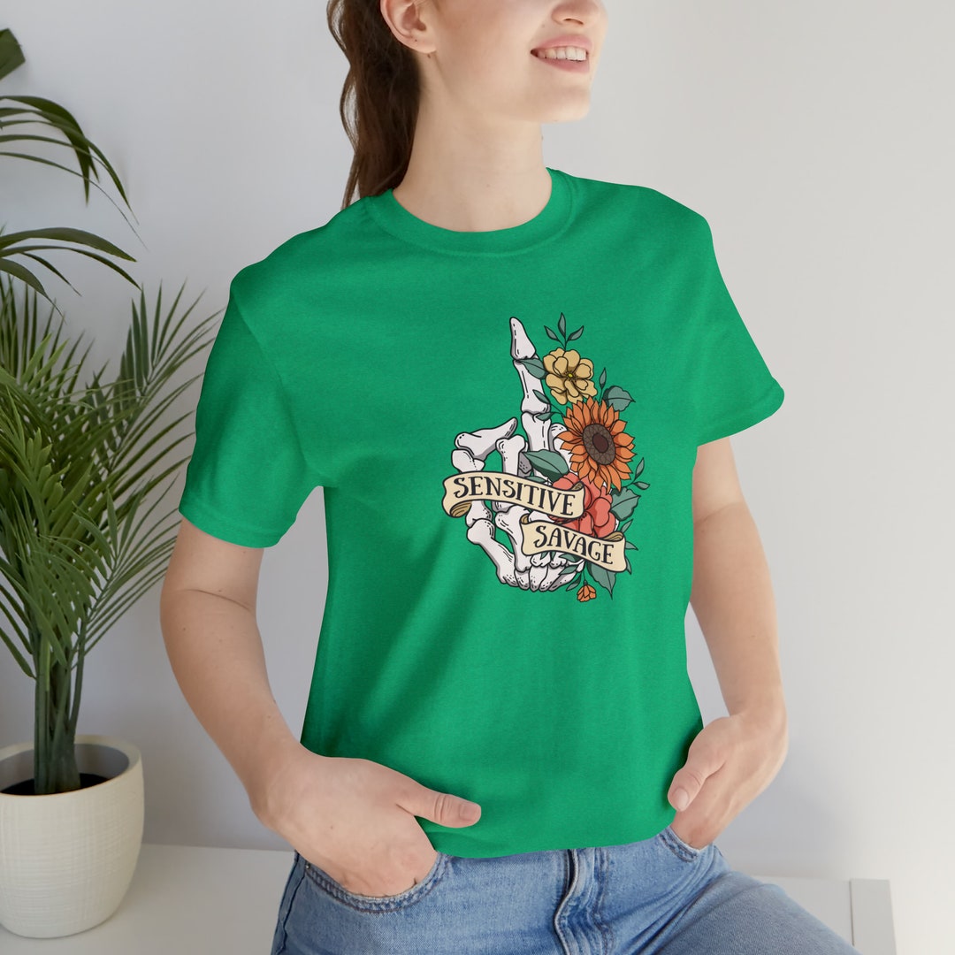 Savage Skeleton Hand and Flowers Tee, Unisex Middle Finger Shirt, Edgy ...