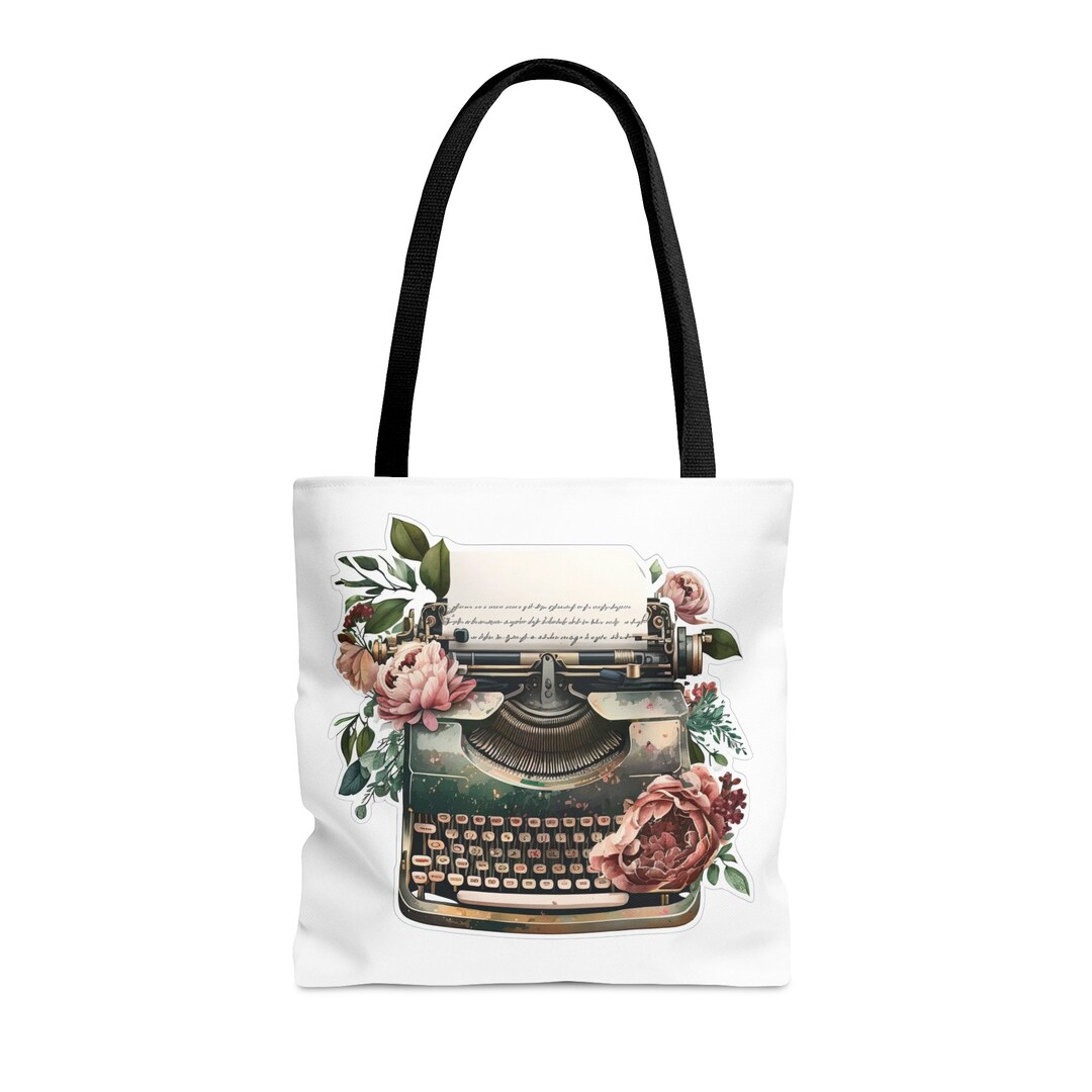 Vintage Typewriter Canvas Tote Bag, Retro Book Lover Gift, Shoulder Bag ...
