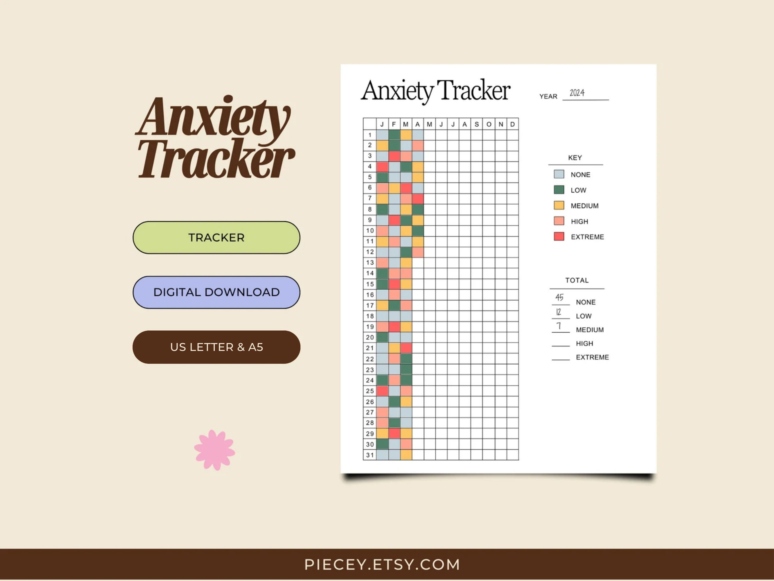 Anxiety Journal Worksheet Tracker Printable, Daily Anxiety Log, Mental ...