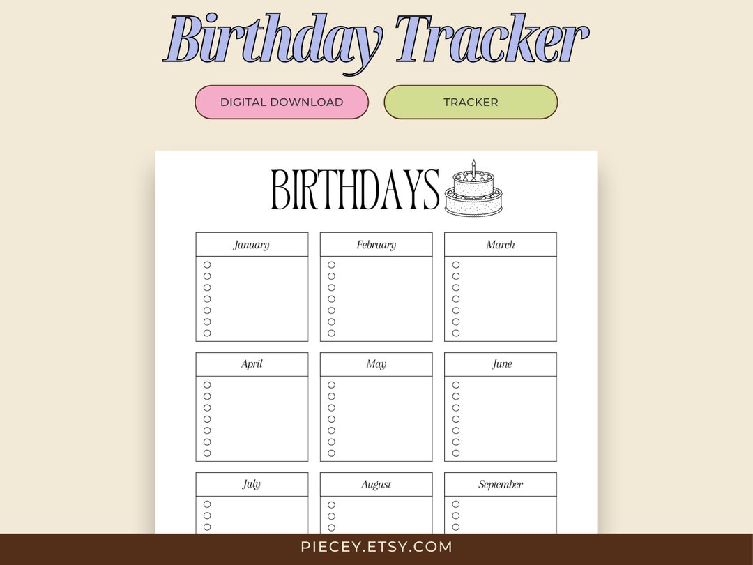 Birthday Tracker Printable, Birthday Planner, Birthday Tracker ...
