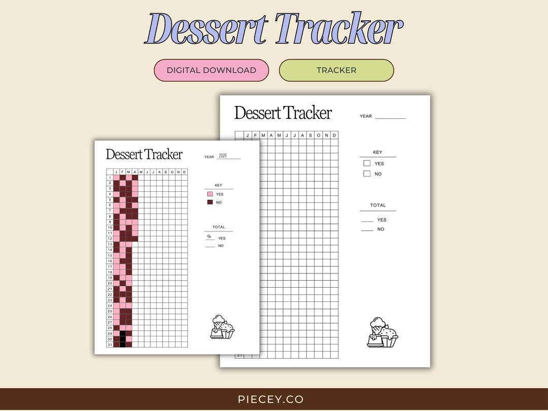 Dessert Tracker Printable Bullet Journal Page Sweets Tracker Health Eating Fitness Tracker Food ...