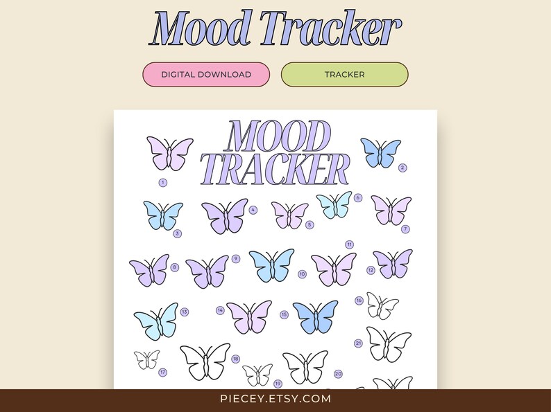 Mood Tracker Printable Butterfly Mood Tracker Printable Monthly Mood ...