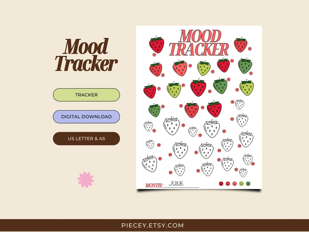 Mood Tracker Printable Strawberry Mood Tracker Printable Monthly Mood Tracker Coloring Mood ...
