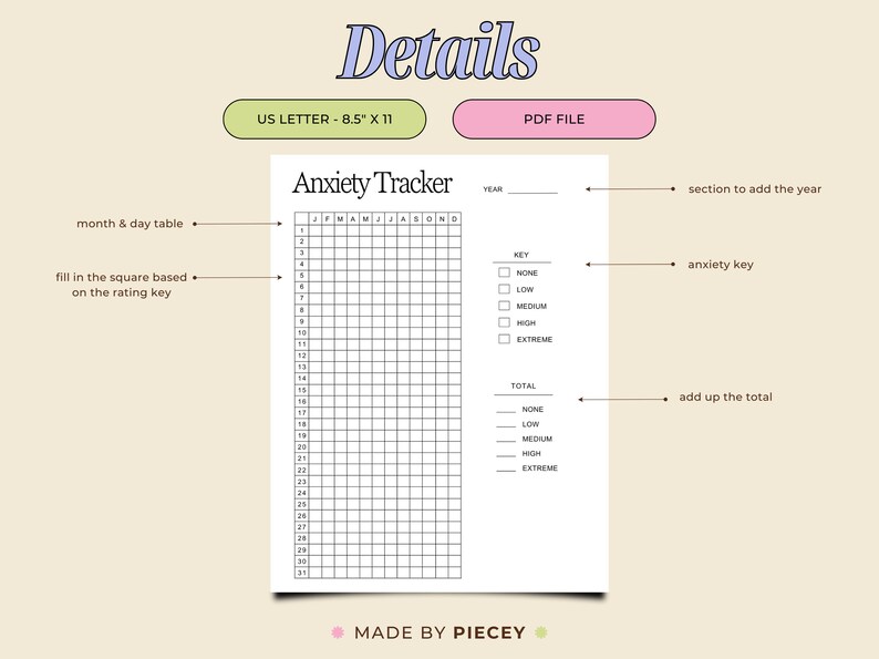 Anxiety Journal Worksheet Tracker Printable, Daily Anxiety Log, Mental ...