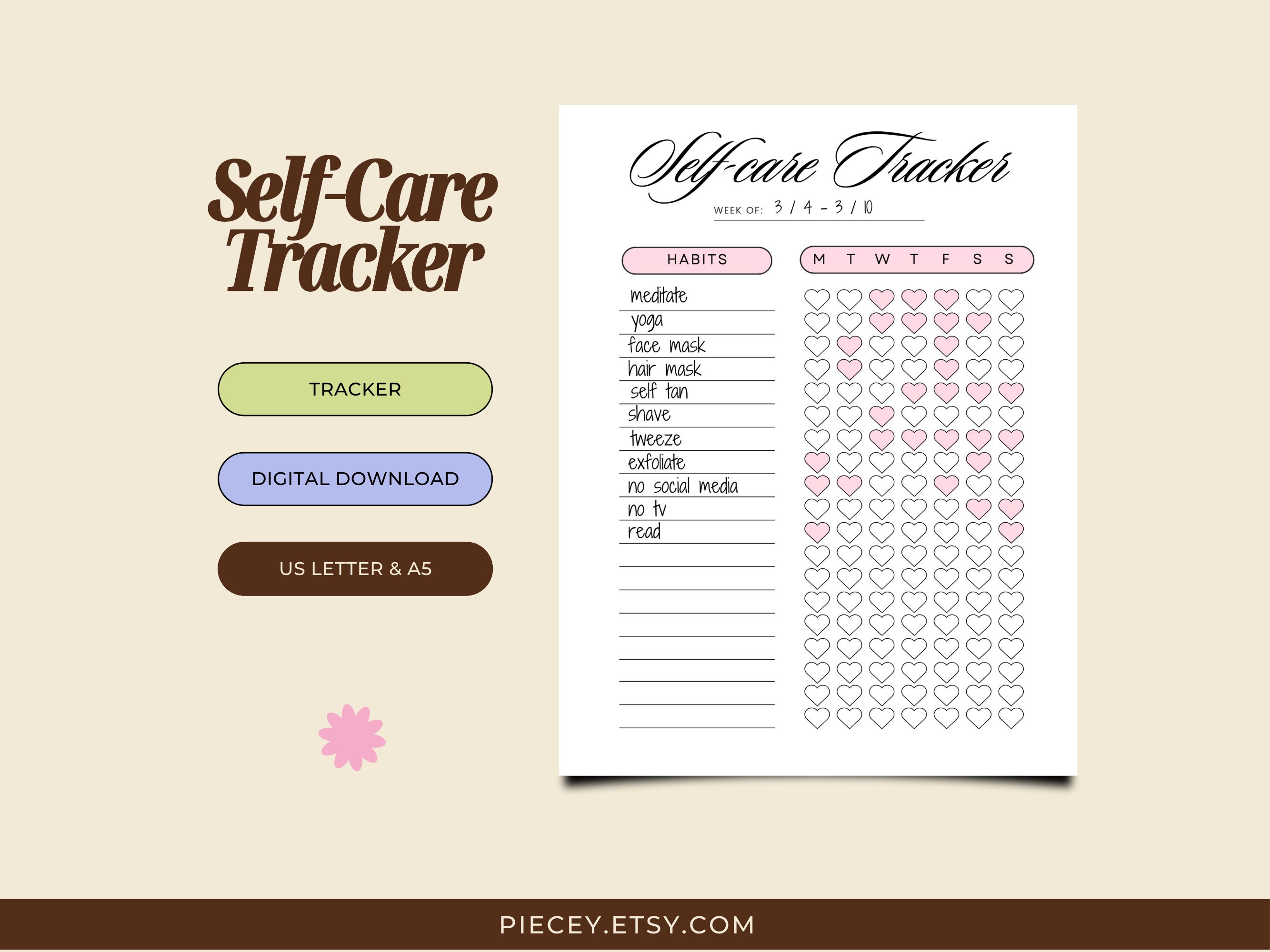 Self Care Habit Tracker Printable Checklist For Wellness Wellness