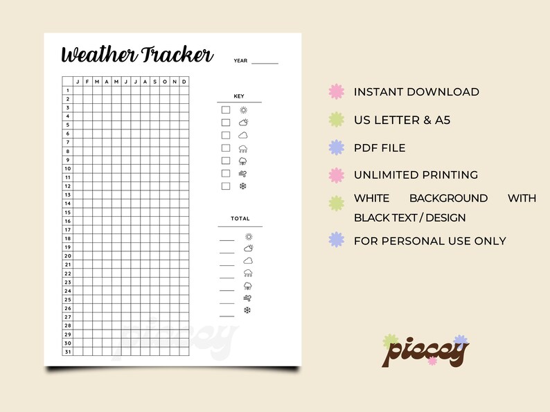 Weather Tracker Printable Daily Weather Log Daily Weather Tracker ...