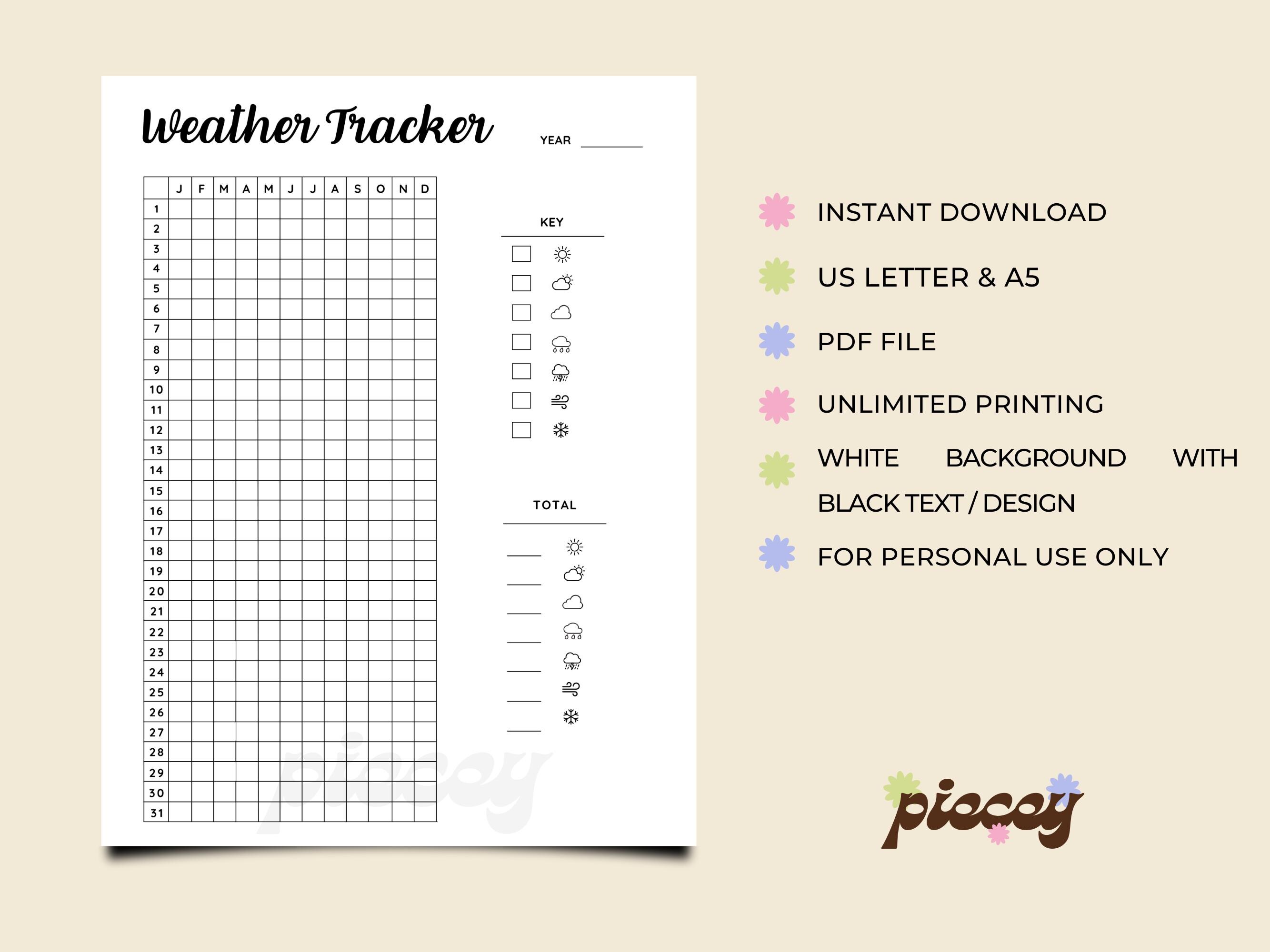 Weather Tracker Printable Daily Weather Log Daily Weather Tracker ...