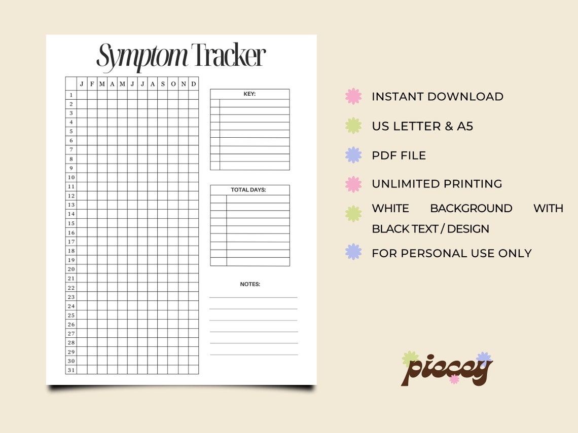 Symptom Tracker Printable Symptom Frequency Tracker Symptom Log Health ...