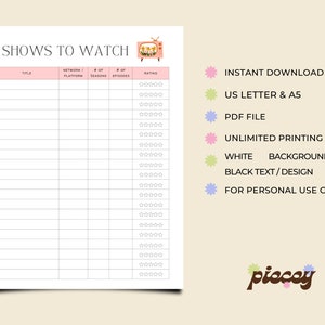 TV Shows to Watch Printable TV Show List TV Series to Watch Season ...