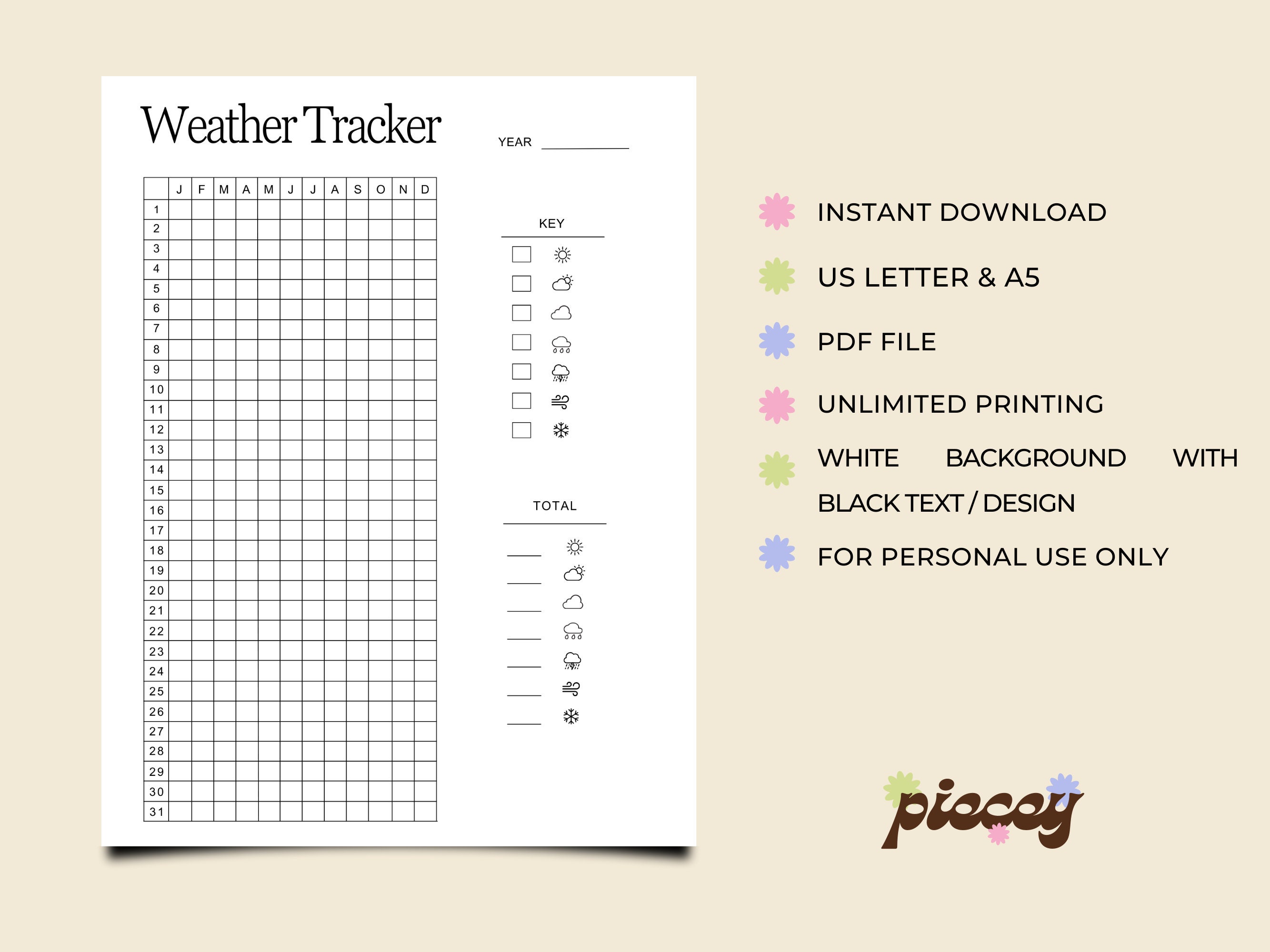 Weather Tracker Printable Daily Weather Log Daily Weather Tracker ...