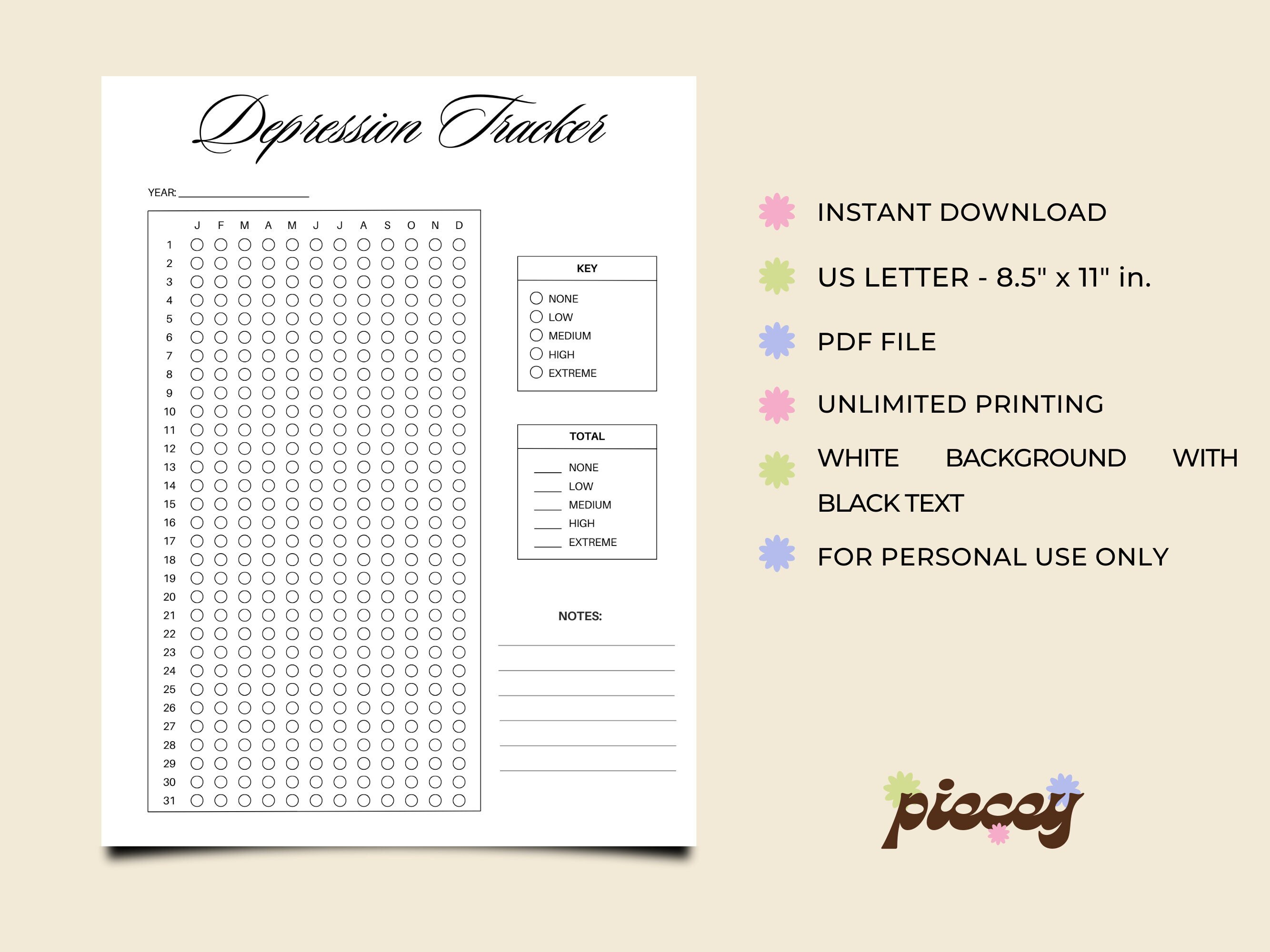 Depression Log Tracker Printable Depression Worksheet Depression ...
