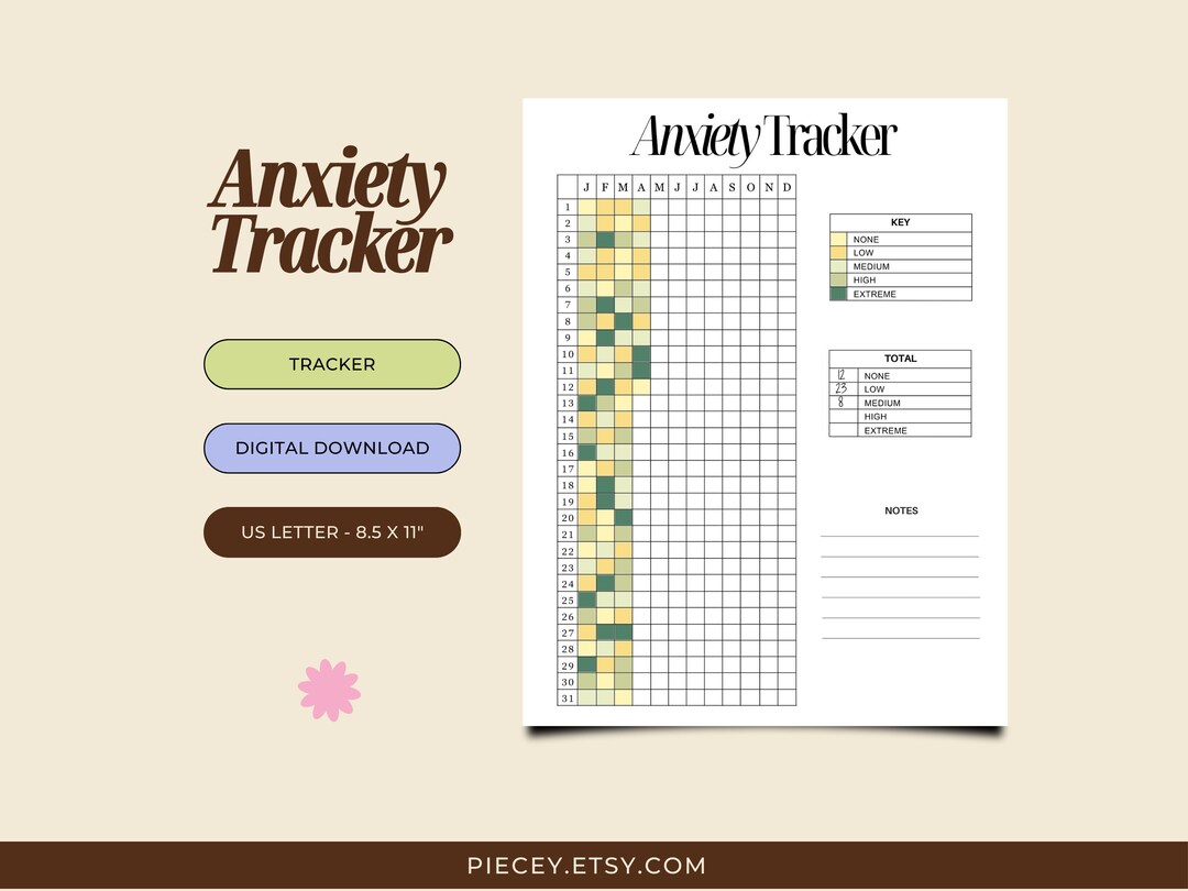 Anxiety Journal Worksheet Tracker Printable Daily Anxiety Log Mental ...