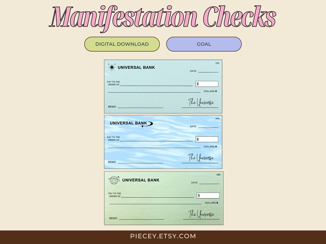 Printable Manifestation Checks, Law of Attraction (PDF) - Etsy