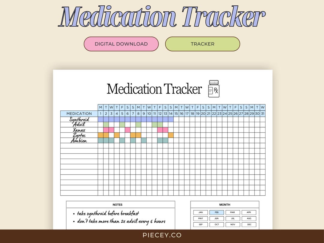 Medication Monthly Tracker Log Printable, Medicine Frequency Tracker ...