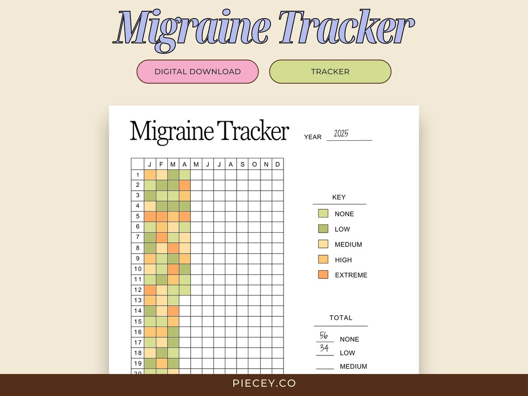 Migraine Tracker Yearly Printable Migraine Log Health Tracker Bullet ...