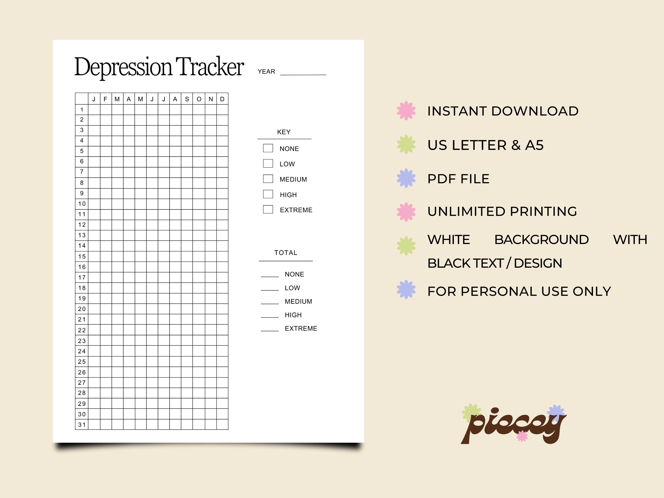 Depression Tracker Printable Habit Tracker Depression Journal ...