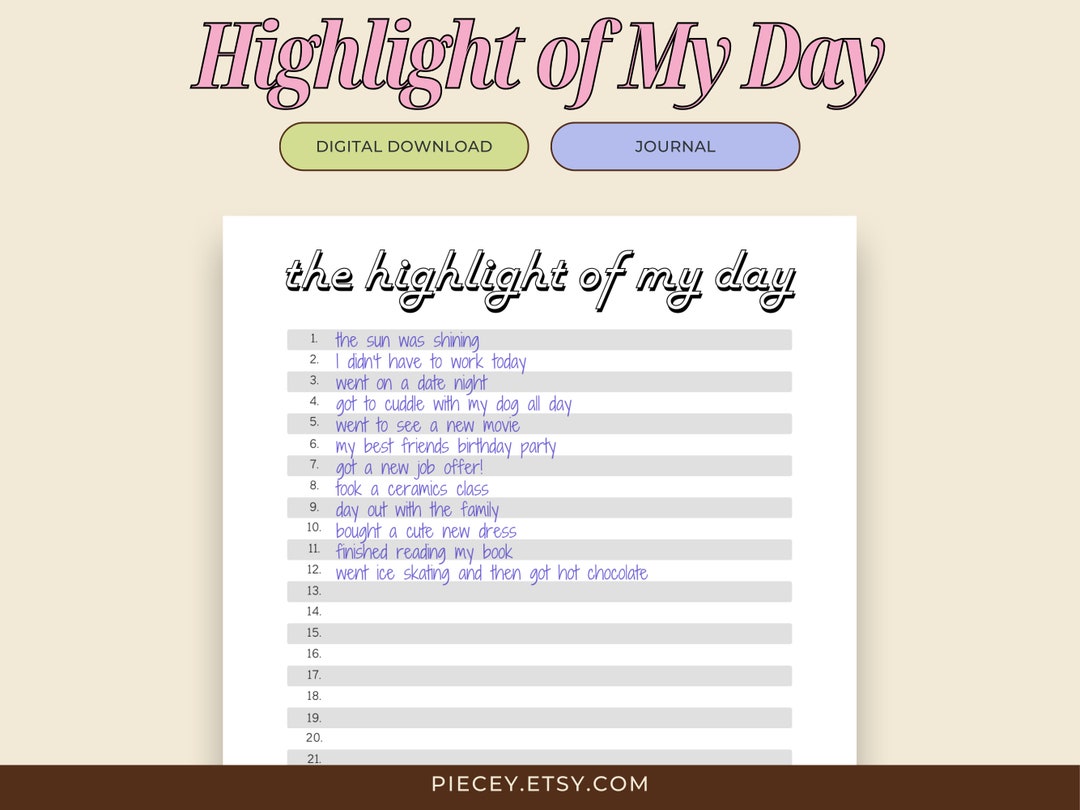 Highlight of My Day Printable, Memory Tracker, Daily Tracker, Bullet ...