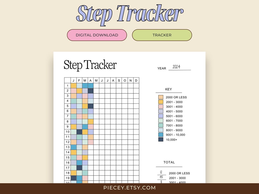 Printable Step Tracker, Yearly Step Log (digital Download) - Etsy