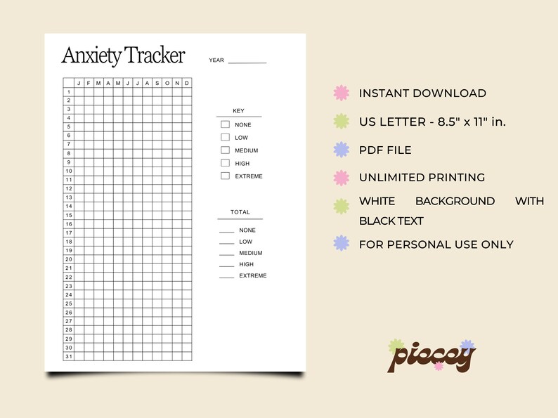 Anxiety Journal Worksheet Tracker Printable, Daily Anxiety Log, Mental ...
