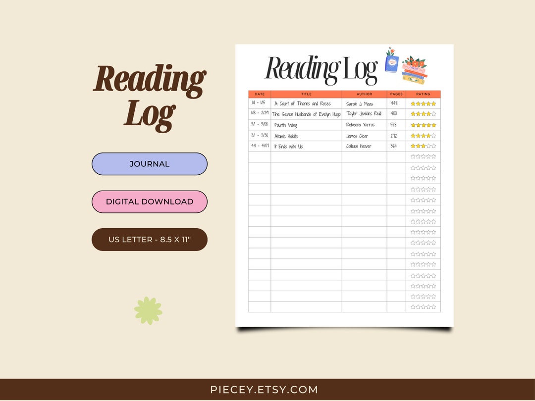 Reading Log Printable, Book Log, Reading Tracker, Book Tracker, Reading ...