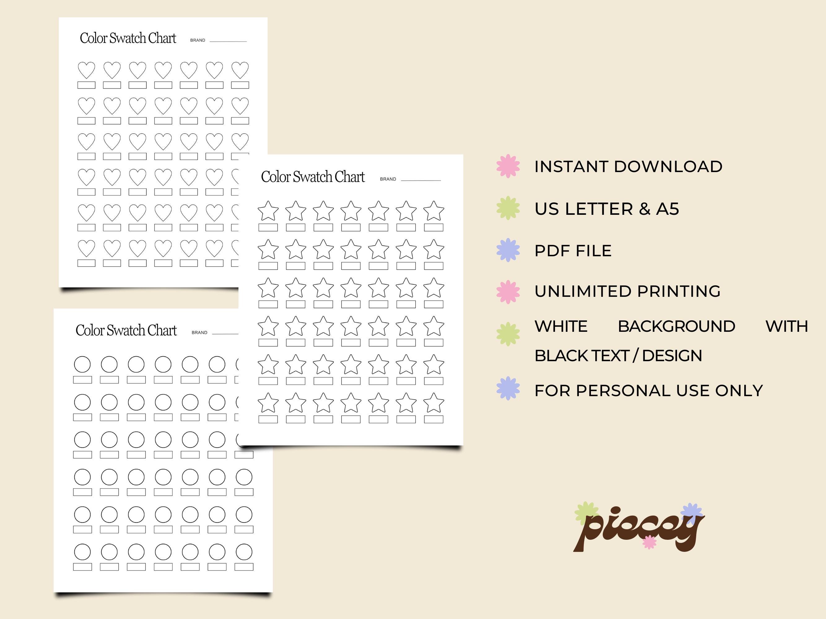 Color Swatch Chart Printable, Marker Swatch Test Page, Color Test ...