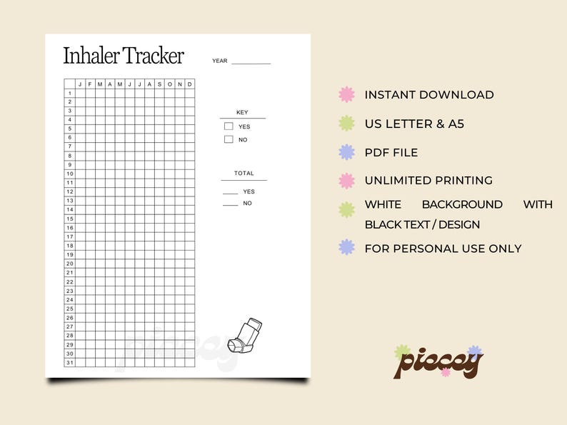 Inhaler Tracker Printable | Asthma Log, Health Journal (digital ...