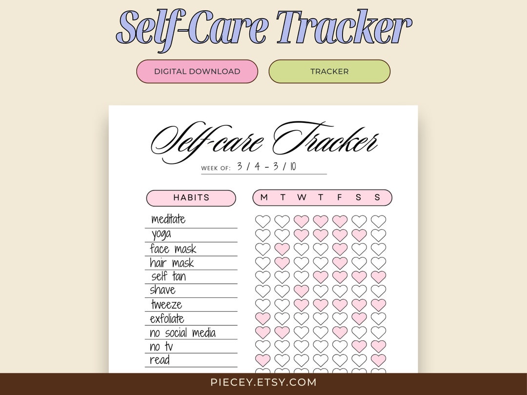Self Care Habit Tracker Printable Checklist for Wellness Wellness ...