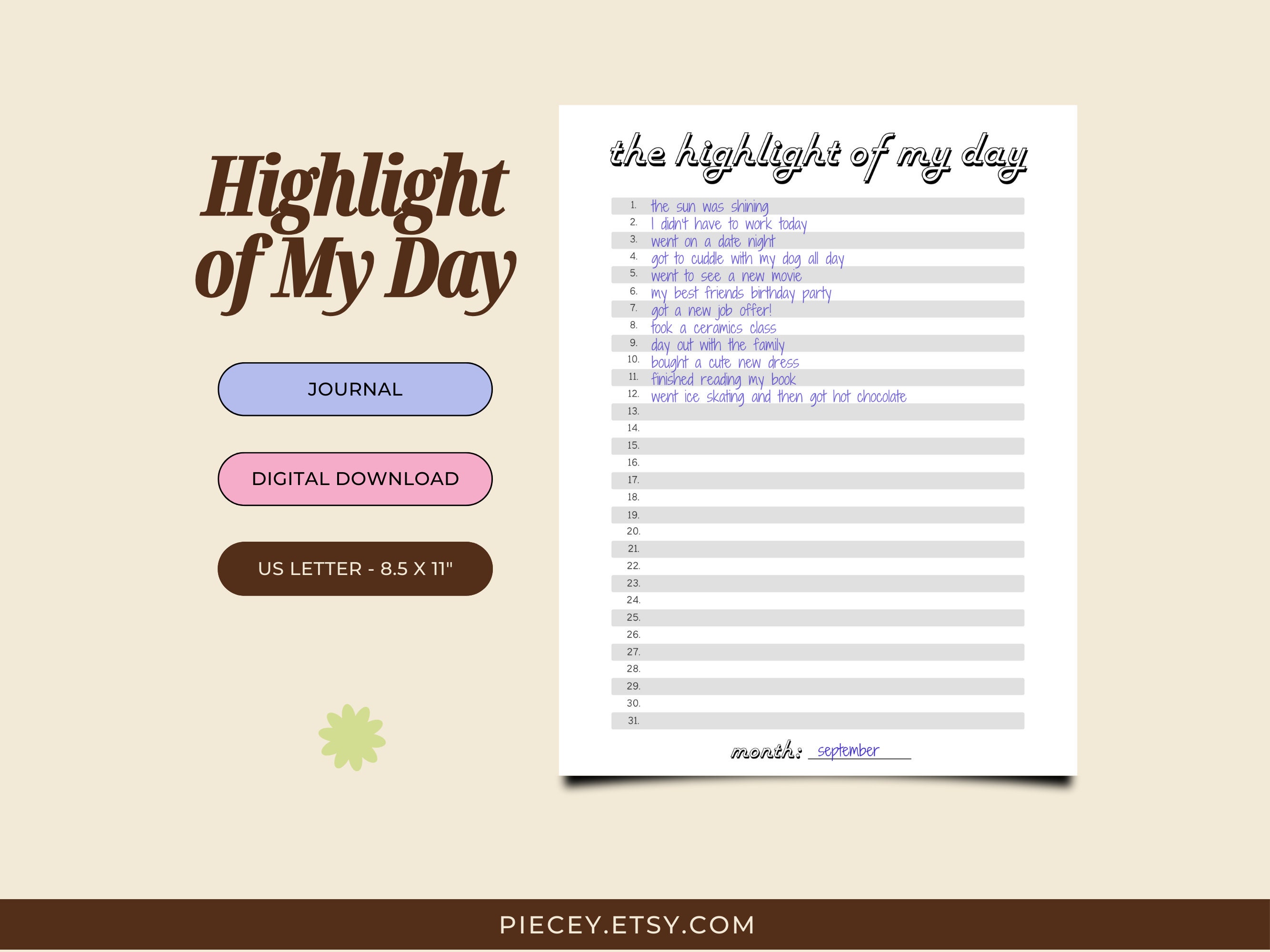 Highlight of My Day Printable, Memory Tracker, Daily Tracker, Bullet ...