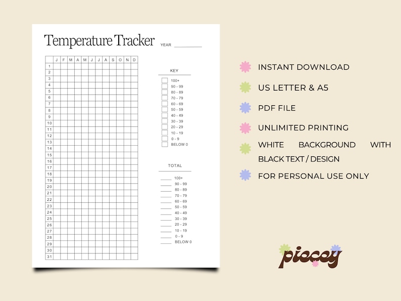 Temperature Tracker Printable Temperature Log Printable Heat Journal ...