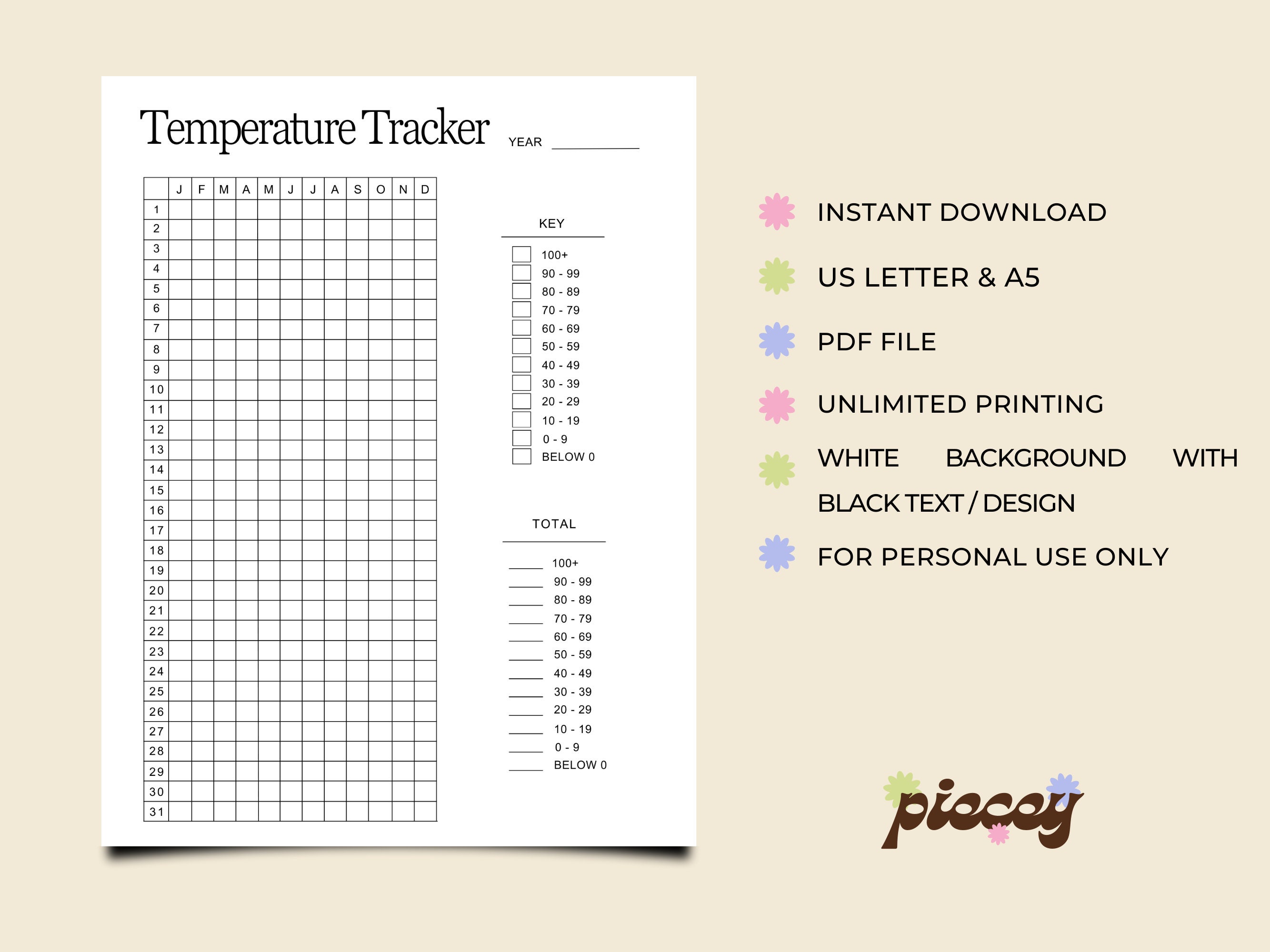 Temperature Tracker Printable Temperature Log Printable Heat Journal ...