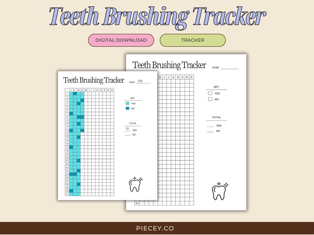 Teeth Brushing Yearly Printable Habit Tracker Kids Teeth Brushing ...