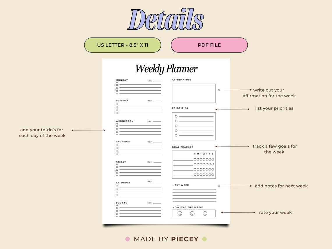 Weekly Planner Printable, Daily to Do List, Productivity Planner ...