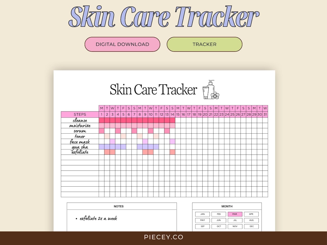 Skin Care Tracker Printable Skincare Tracker Skincare Routine Beauty ...