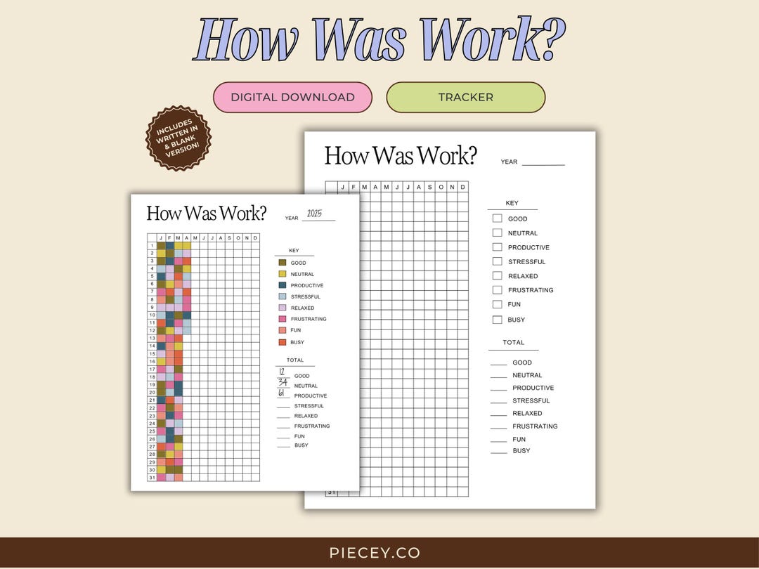 How Was Work Yearly Tracker Track Work Mood Tracker Work Tracker Daily ...