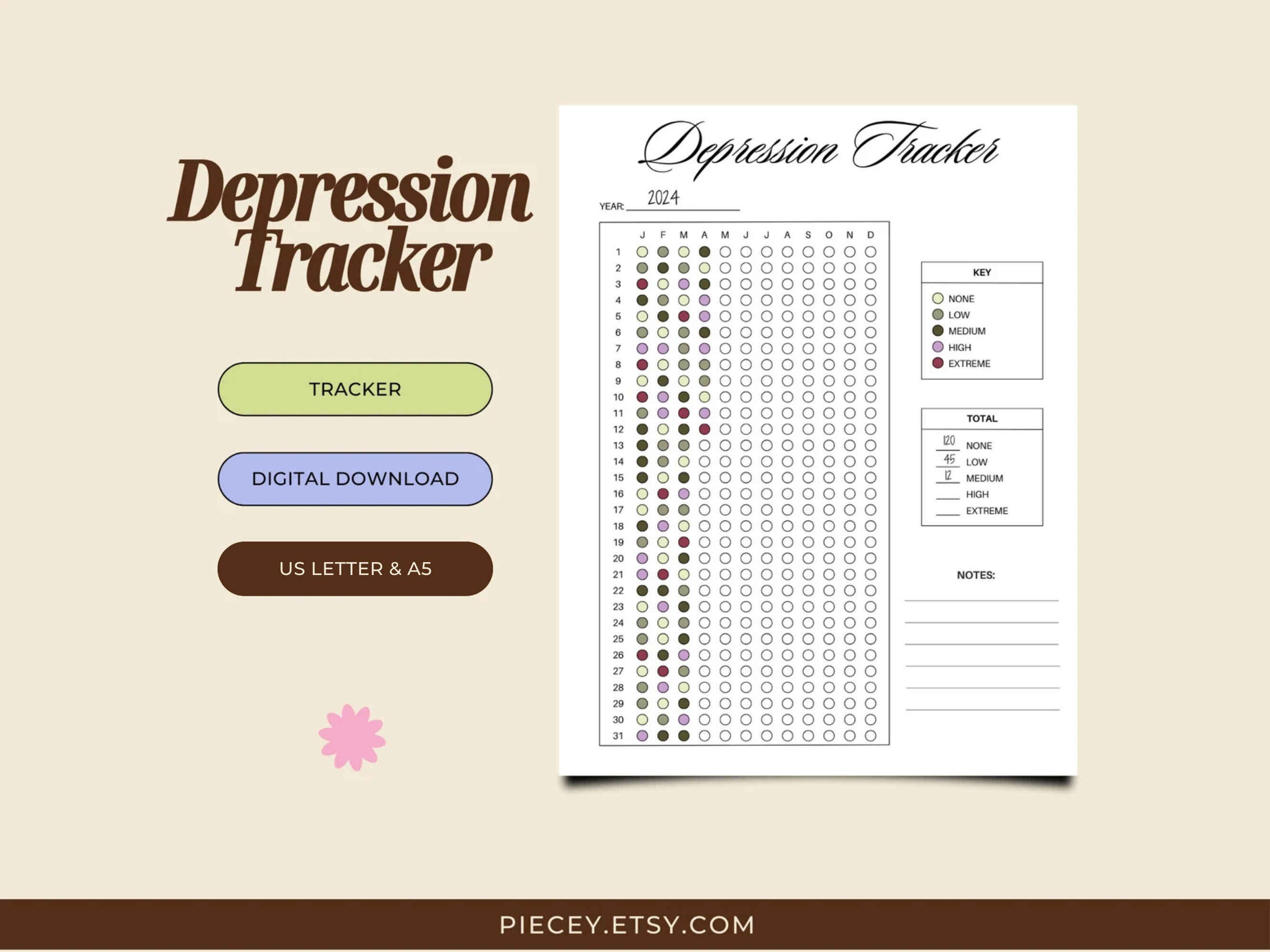 Depression Log Tracker Printable Depression Worksheet Depression ...