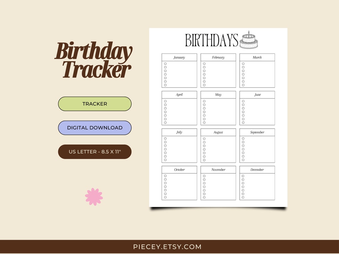 Birthday Tracker Printable, Birthday Planner, Birthday Tracker ...