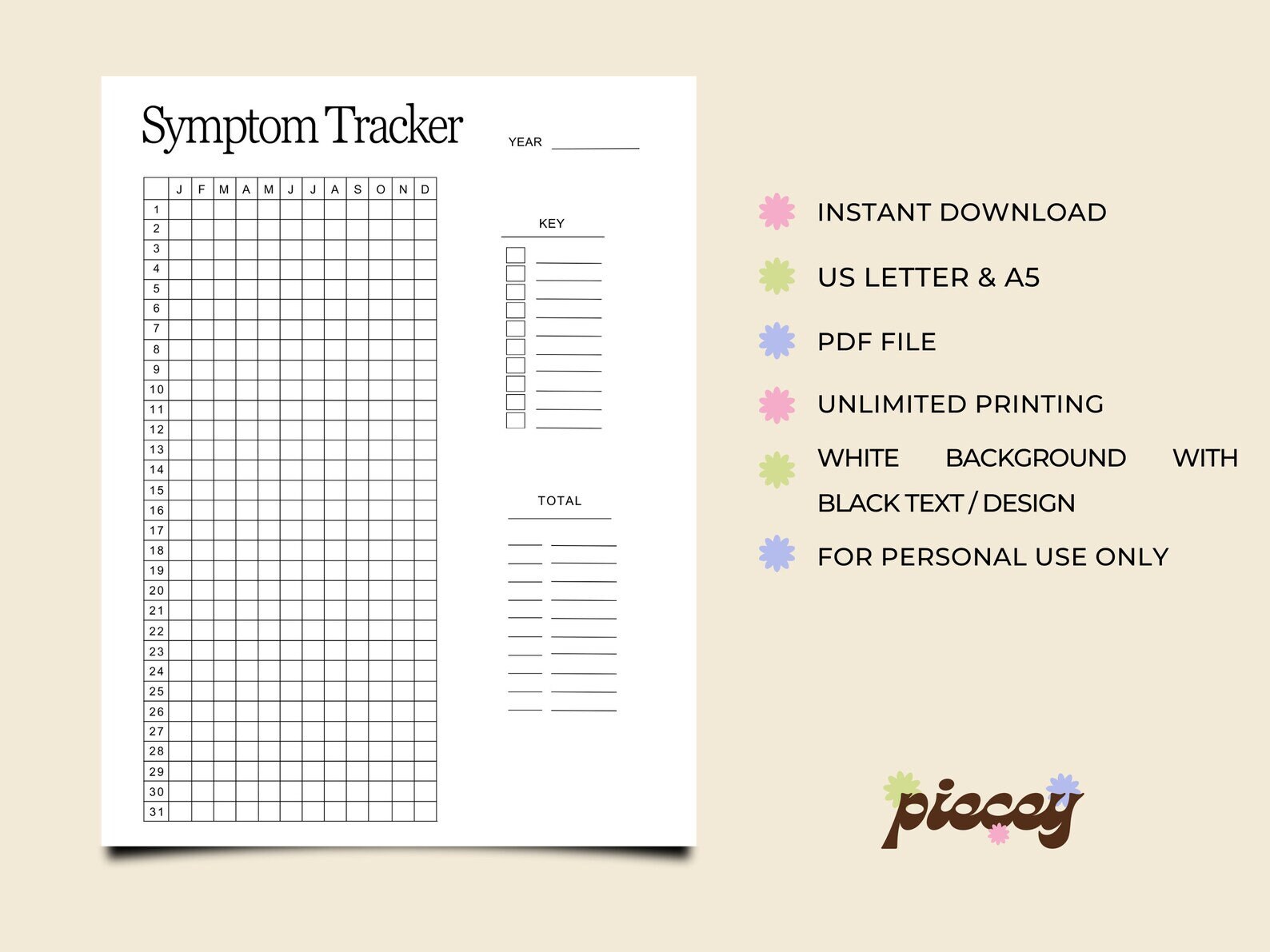Symptom Tracker Log Printable, Symptom Frequency Tracker, Symptom Log ...