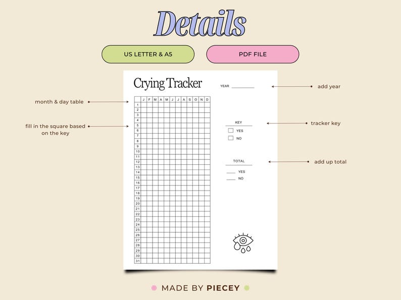 Yearly Crying Tracker Printable, Mental Health Log (PDF) - Etsy Canada