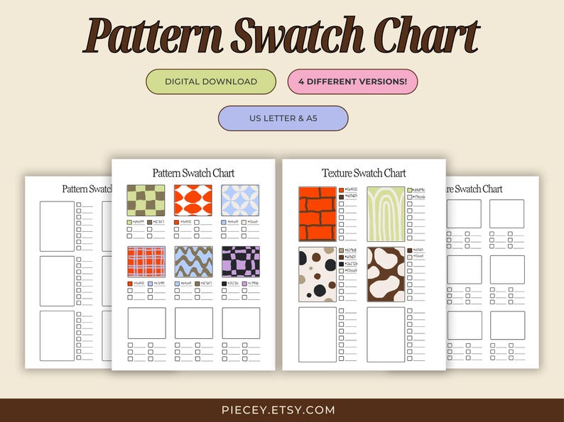 Pattern Texture Swatch Chart Printable, Color Test Page (digital ...