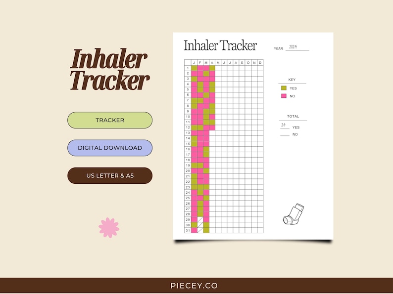 Inhaler Tracker Printable | Asthma Log, Health Journal (digital ...