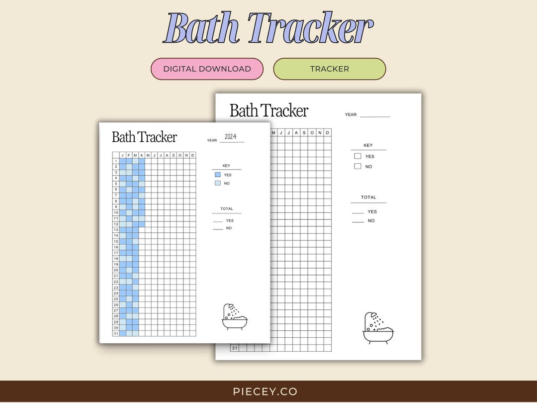 Bath Tracker Yearly Printable Bath Frequency Tracker Bath Log Tracker ...