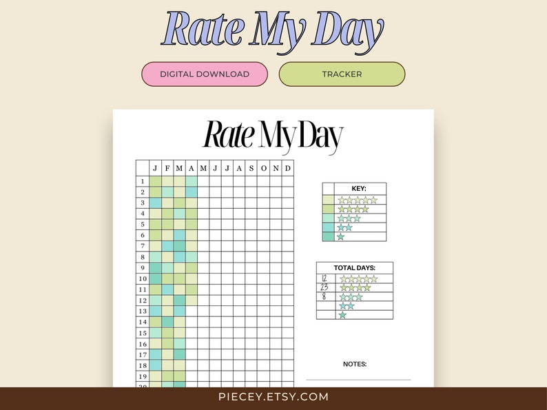 Rate My Day Tracker Printable Daily Rating Log Daily Mood Tracker ...