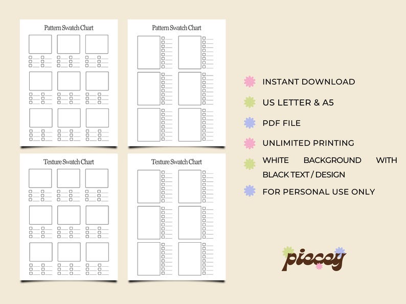 Pattern Texture Swatch Chart Printable, Marker Swatch Test Page, Color ...