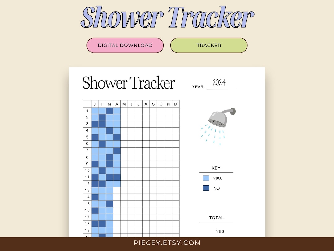 Shower Tracker Yearly Printable Shower Frequency Tracker Shower Log ...