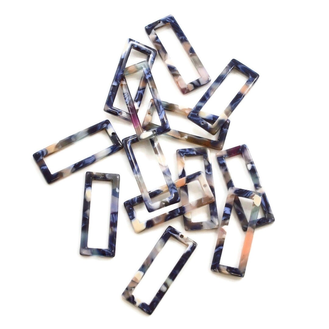 Blue Marble Tortoise Shell Lucite Rectangles TOP DRILLED - Etsy