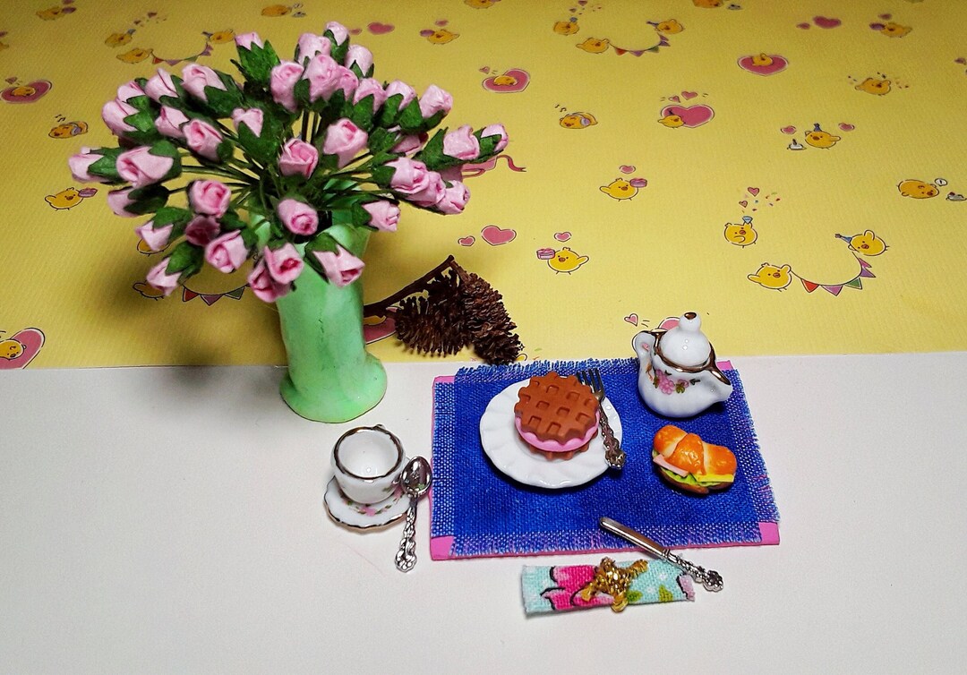 Miniature Tea Party Set/ 1:12 Tea Set for One/ Dollhouse Tea Platter ...