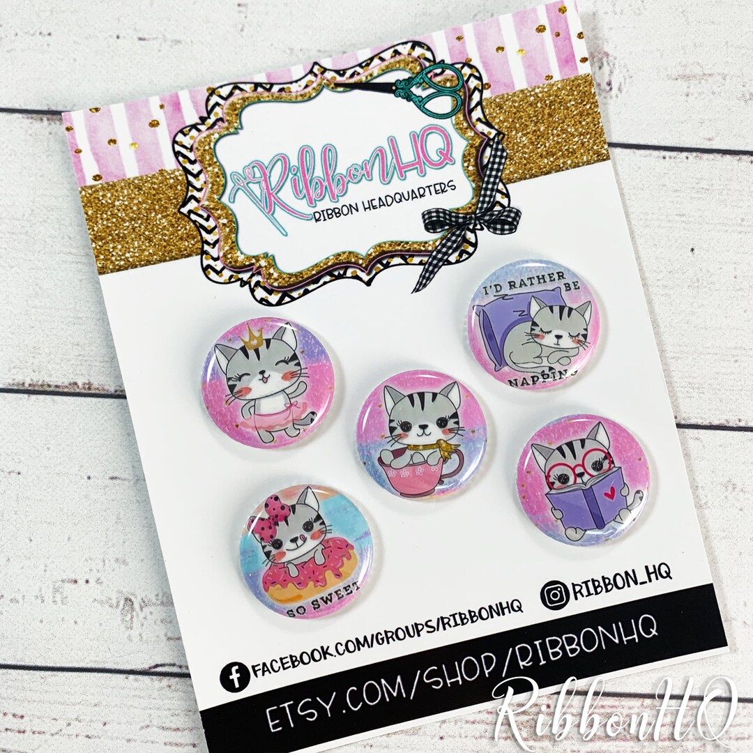 1" Kitten Themed Flat Back Buttons- Animals- Buttons- Centers ...