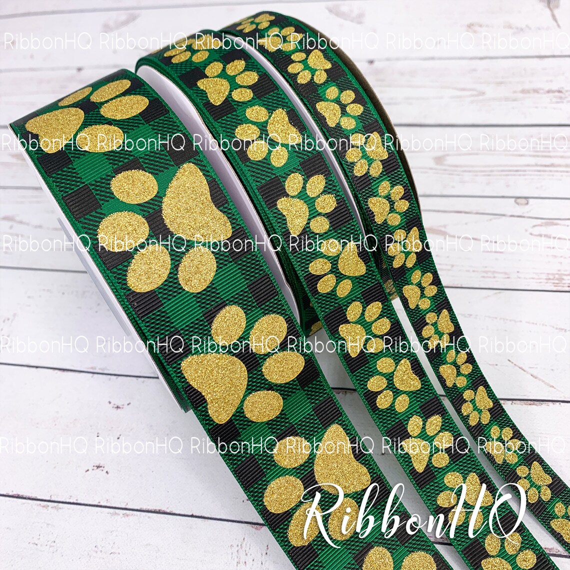Gold Glitter Paws on Buffalo Plaid 5/8 and 7/8 - Etsy